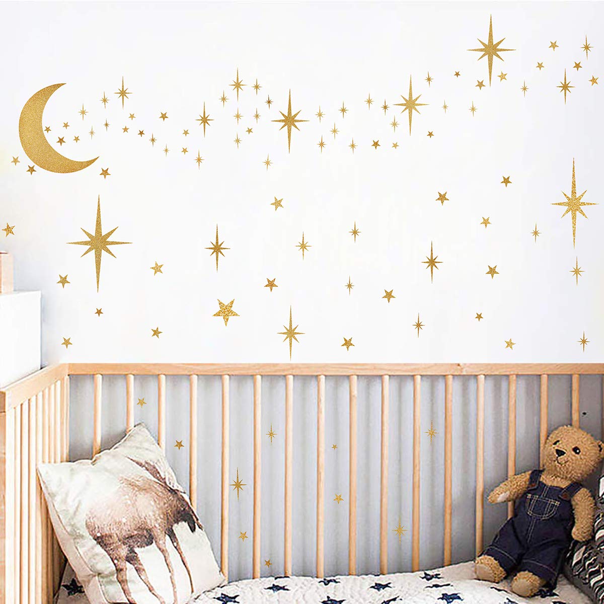 Easma Retro Starburst Wall Decals Star Wall Stickers Atomic Star Wall Decals Star Wall Decals Girls Room Wall Decals Peel and Stick Moon Wall Decals
