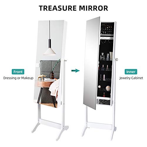 YITAHOME 2 in 1 Jewelry Cabinet with Full Length Mirror, Standing Large Capacity Jewelry Armoire Organizer with 2 Drawers, 3 Angle Adjustable, White