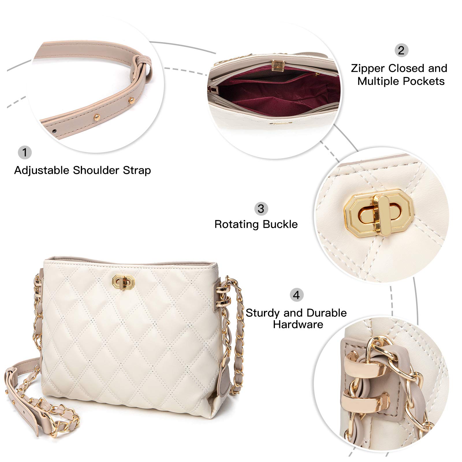 Sivim Crossbody Bags for Women Medium Size Leather Cute Crossbody Purse Shoulder Bag with Adjustable Gold Chain Strap(Medium Beige)