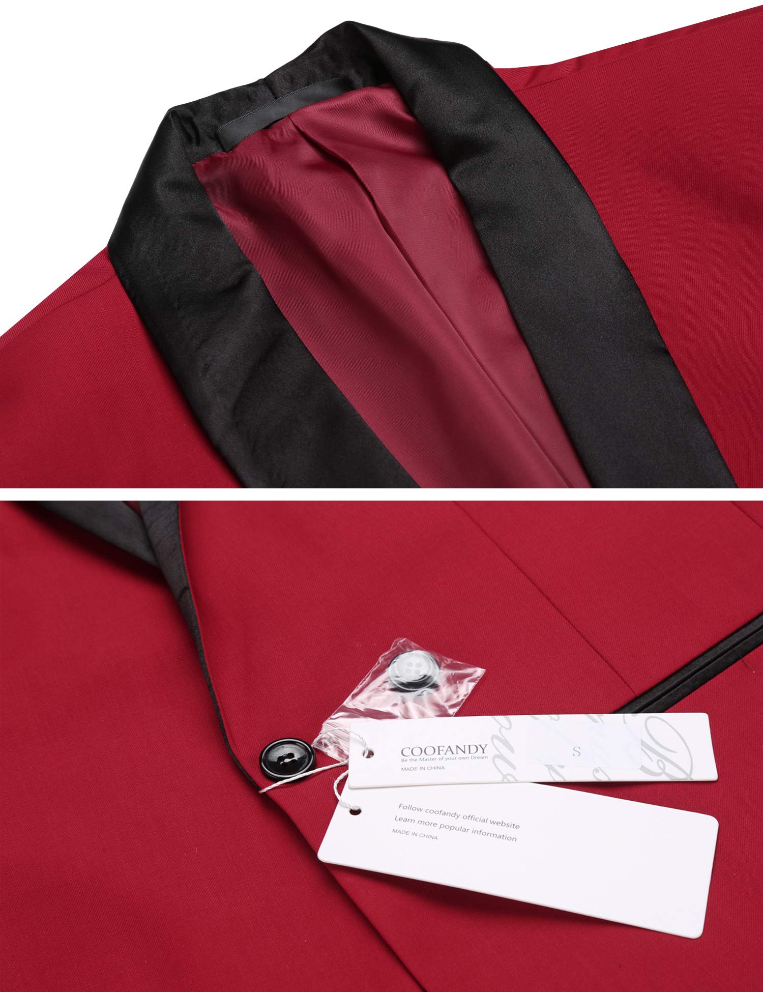 COOFANDY Men's Tuxedo Jacket Wedding Blazer One Button Dress Suit for Dinner Prom Party Red