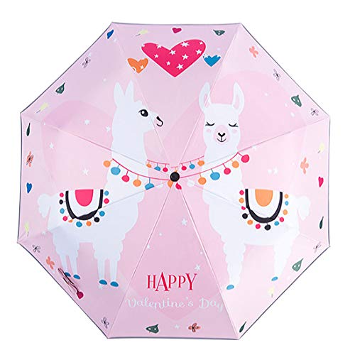 Momahoda Kids Folding Umbrella Child Compact Windproof Travel Umbrella with Automatic Open/Close for Girls Boy (Alpaca rose)