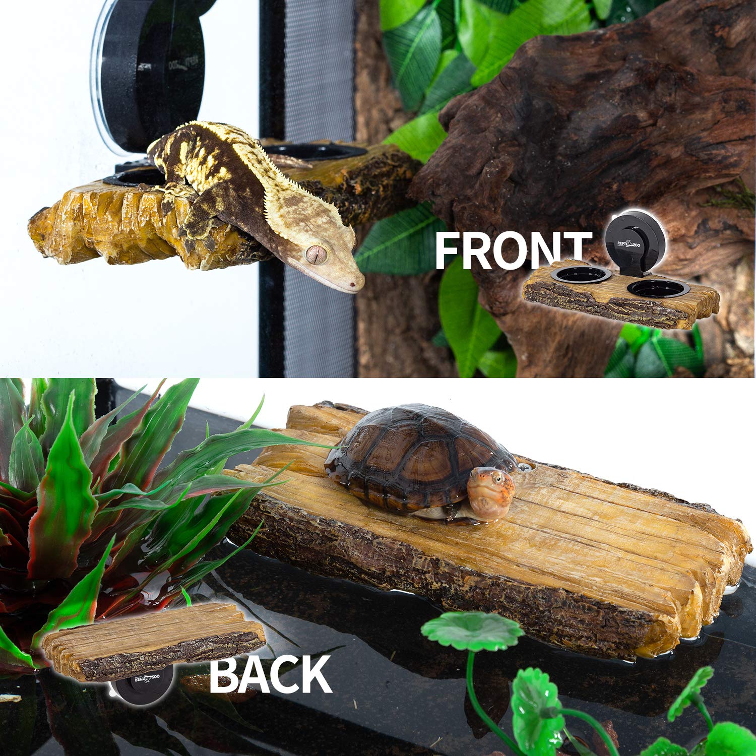 REPTI ZOO Turtle Basking Platform or Reptile Feeding Ledge with Suction Cup, Resin Flat Ramp for Turtle Reptile Chameleon Use