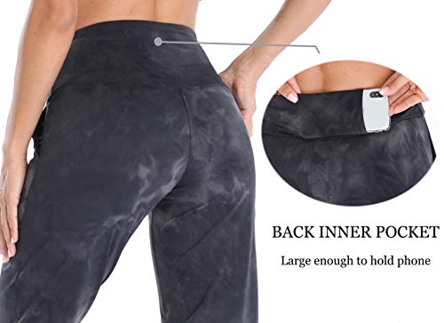 Oalka Women's Joggers High Waist Yoga Pockets Sweatpants Sport Workout Pants Tie Dye Black L
