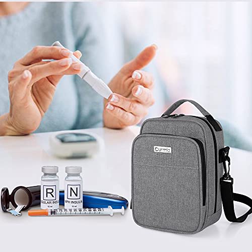 CURMIO Insulin Cooler Case Epipen Travel Bag, Insulated Diabetic Carrying Case with Shoulder Strap for Insulin Supplies, Glucose Meter, Asthma Inhaler, Gray