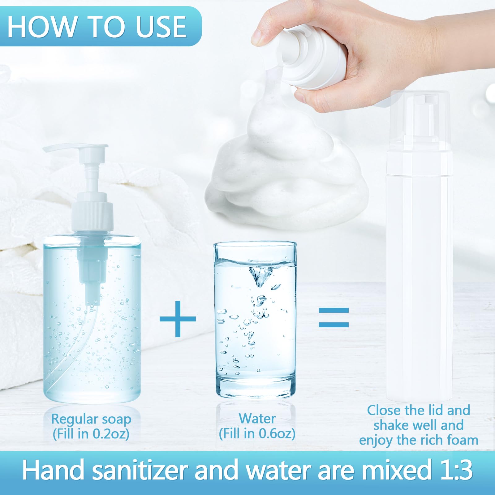 Foam Pump Bottle 8.5oz/250ml White Empty Foam Dispenser Bottle Travel Foaming Hand Soap Bottle Large Refillable Foaming Bottle for Shampoo Cleaning Traveling (4 Pack)