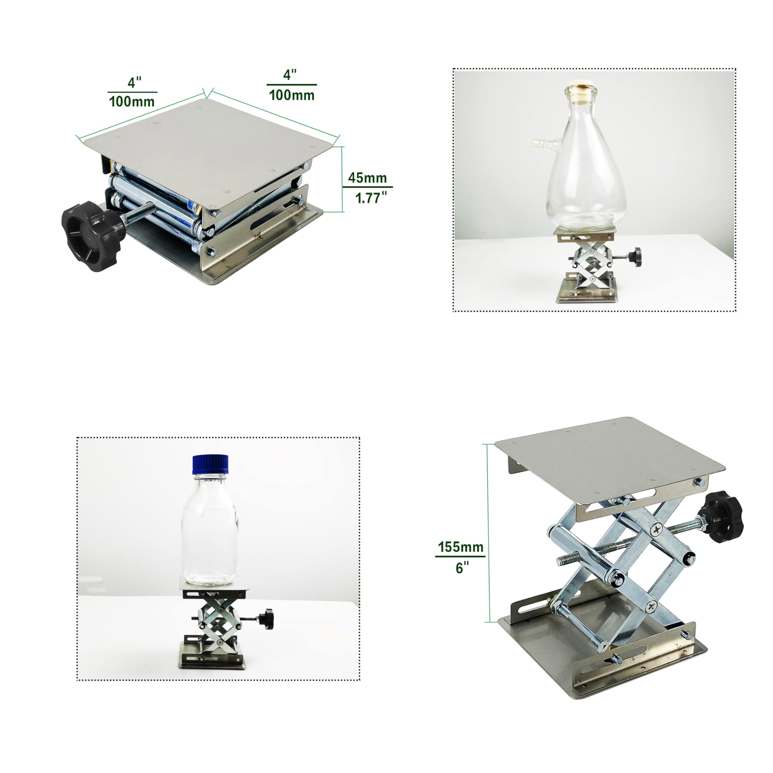 TEXALAN(R) Lab Jack Stainless Steel Lift Table Mini Scissor Jack 4"x4"x6" Max Load 6.6 lbs/3kg