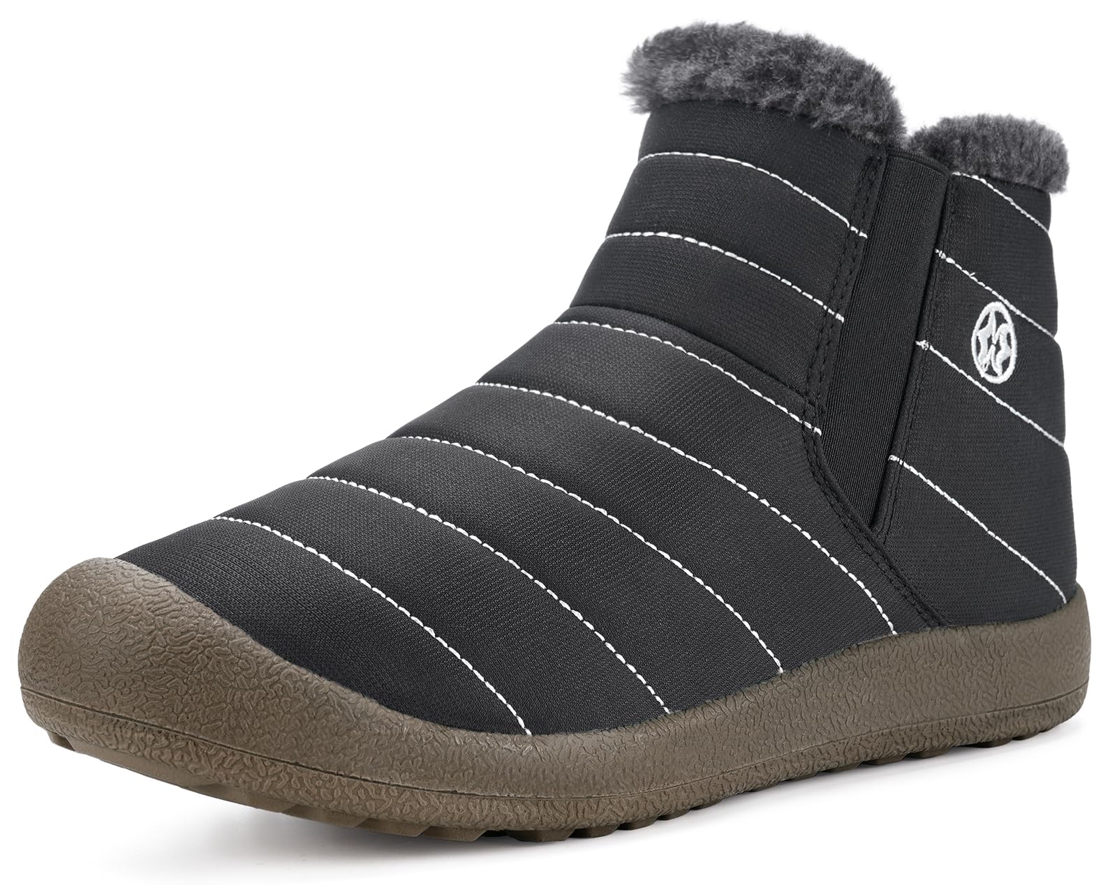 Eagsouni Womens Mens Snow Boots Winter Shoes Slip On Ankle Booties Anti-Slip Water Resistant Fully Fur Lined Outdoor Sneakers Black 12.5 Women/11 Men