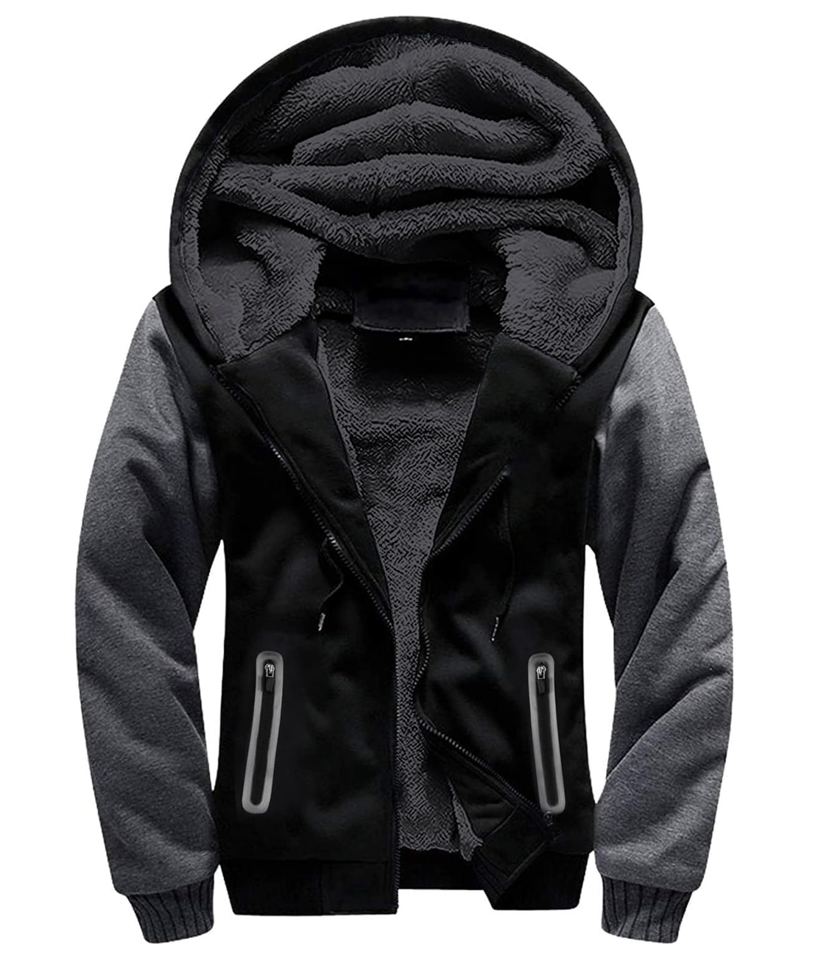 Little Beauty Mens Zip Up Hoodie Thick Fleece Lined Winter Heavyweight Hoodie Black Light Grey
