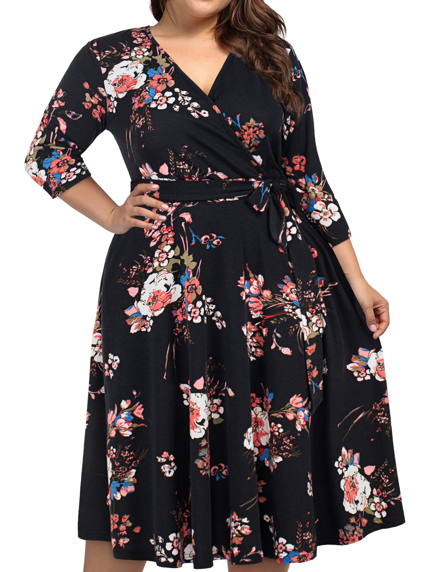 kissmay Womens Dresses Plus Size, Fall Wedding Guest Dresses Ladies Wedding Dress Plus Size Semi Formal Dresses for Women Fancy Womens Dresses Long Sleeve Black Red 20 Plus