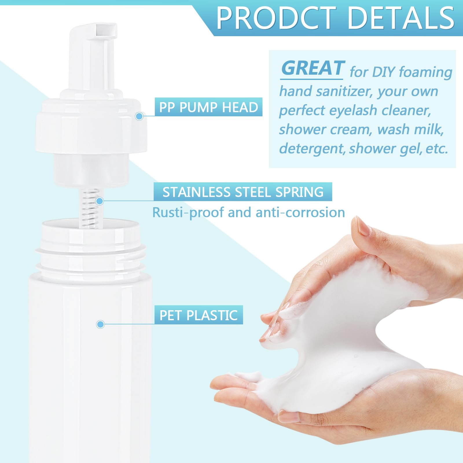 Foam Pump Bottle 8.5oz/250ml White Empty Foam Dispenser Bottle Travel Foaming Hand Soap Bottle Large Refillable Foaming Bottle for Shampoo Cleaning Traveling (4 Pack)