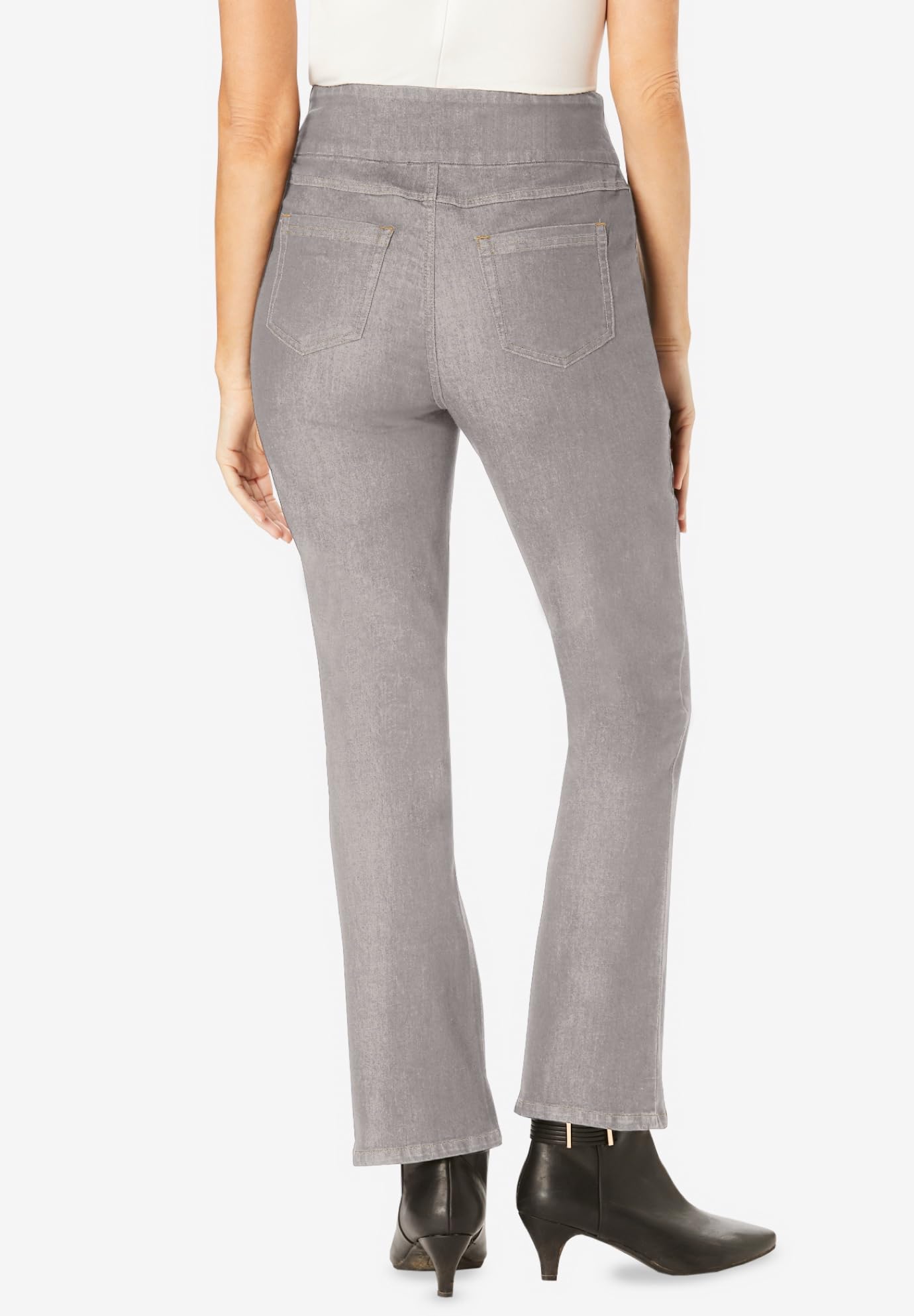 Woman Within Women's Plus Size Flex-Fit Pull-On Bootcut Denim Jean - 14 W, Grey Denim