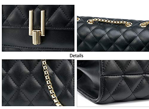 Plergi Small Genuine Leather Crossbody Quilted Flap Handbag with Chain Strap for Women Lightweight Cellphone Bag