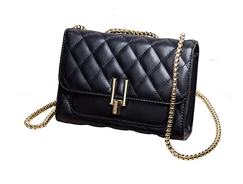 Plergi Small Genuine Leather Crossbody Quilted Flap Handbag with Chain Strap for Women Lightweight Cellphone Bag