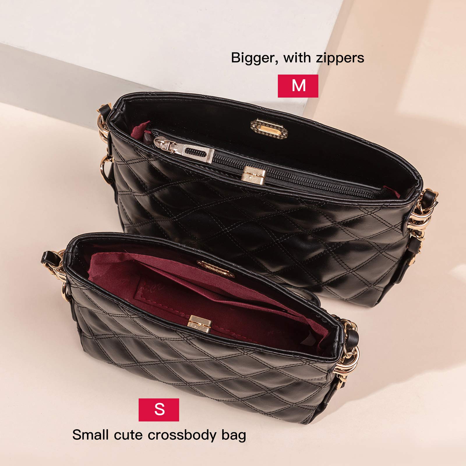 Sivim Crossbody Bags for Women Medium Size Leather Cute Crossbody Purse Shoulder Bag with Adjustable Gold Chain Strap(Medium Black)