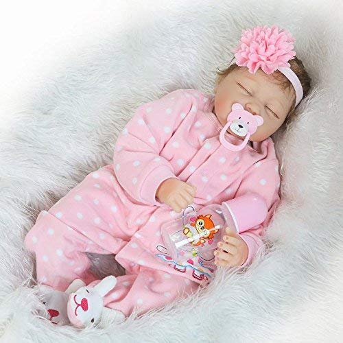 DangTpor Reborn Baby Dolls Girl Closed Eyes 22 inch Soft Weighted Body, Real Looking Sleeping Newborn Cute Lifelike Handmade Vinyl Silicone Reborn Babies