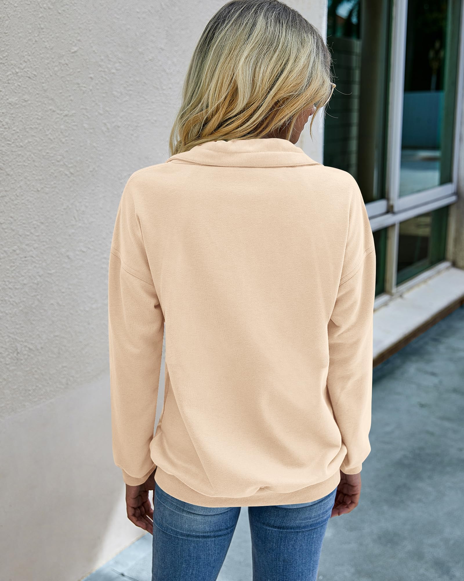PRETTYGARDEN Women's Casual Long Sleeve Lapel Zipper Sweatshirt Drawstring Loose Pullover Tops (Apricot, Large)