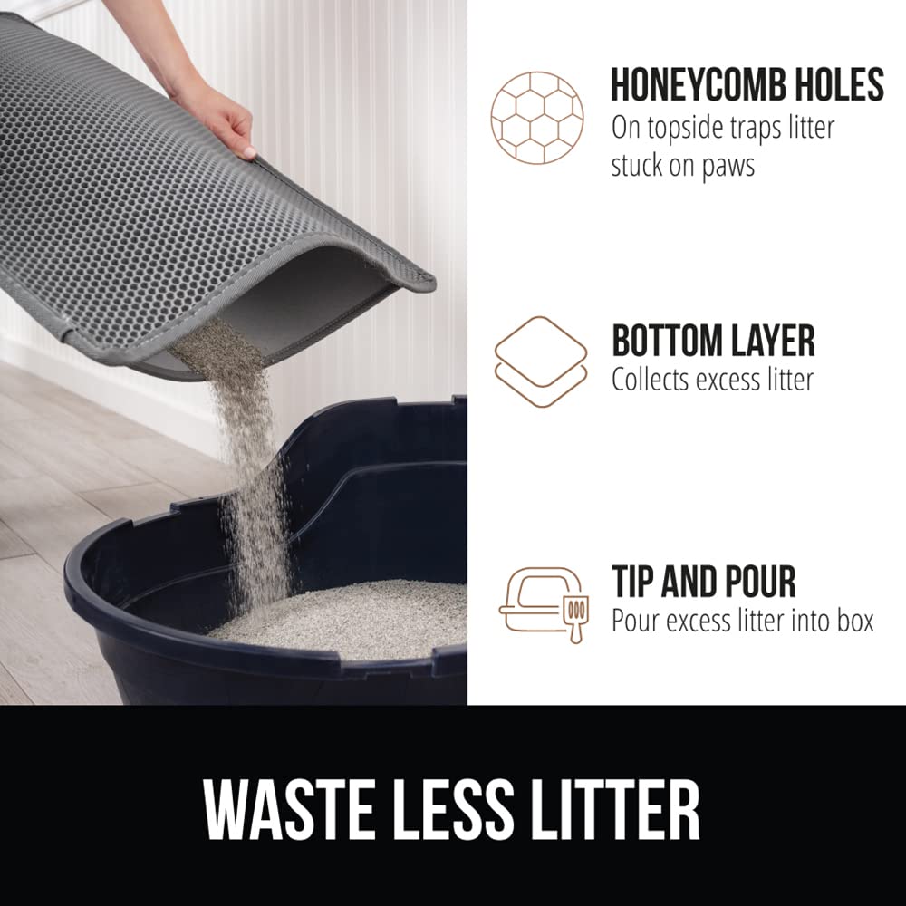 GORILLA GRIP Honeycomb Cat Litter Mat, Two Layer Trapping Waste Mats, Soft On Paws, Indoor Box Supplies and Essentials, Feeding Trap, Water Resistant on Floors, Slate Gray