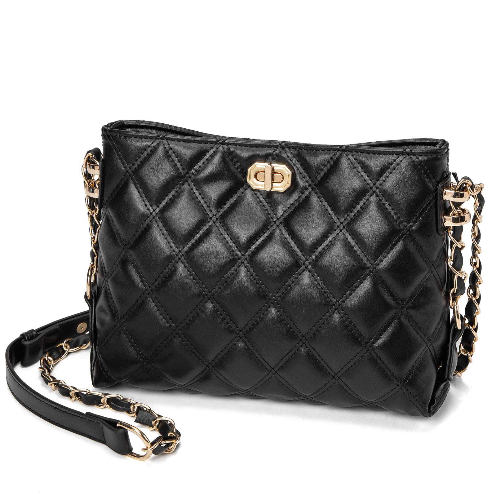 Sivim Crossbody Bags for Women Medium Size Leather Cute Crossbody Purse Shoulder Bag with Adjustable Gold Chain Strap(Medium Black)