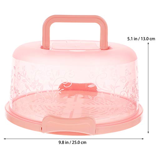 Hemoton Pink Round Cake Box Carrier Plastic Muffin Pie Carrying Box Bakery Dessert Container Holder with Handle Snap Cake Box Keeper 25X25X13CM