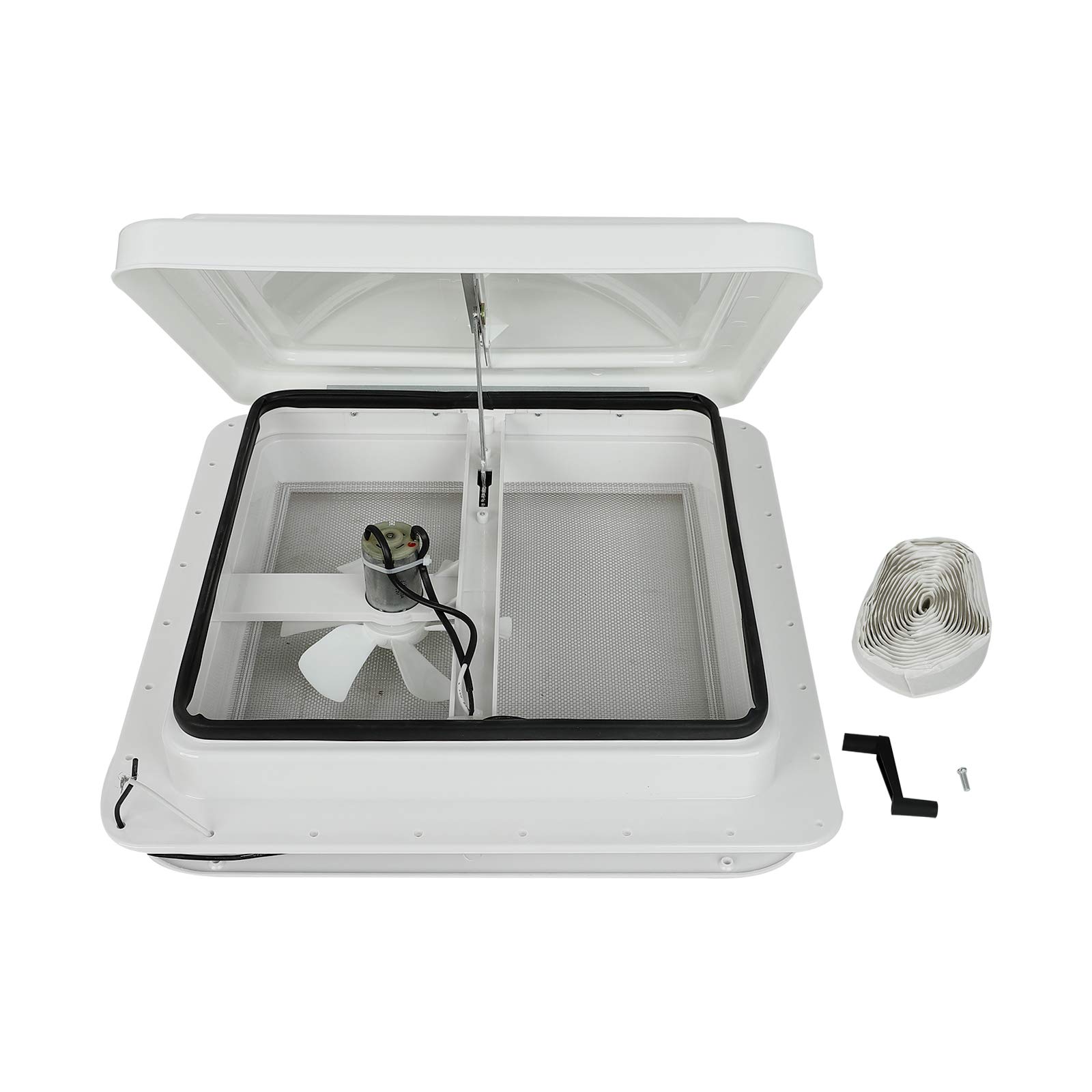 BLACKHORSE-RACING 14" RV Roof Vent Fit for Camper Trailer Universal White Lid Roof Vent with 12V RV Vent Fan 6" Blades White lid Inner for Garnish Ring