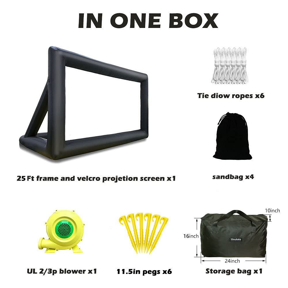 Yimukaka 25Ft Inflatable Movie Screen with Stand for Outside-Support Rear Projection-Stable Outdoor Frame-Outdoor Movie Screen Use in Combination with Projector and Speaker