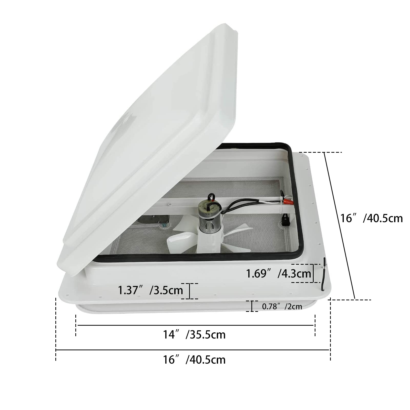 BLACKHORSE-RACING 14" RV Roof Vent Fit for Camper Trailer Universal White Lid Roof Vent with 12V RV Vent Fan 6" Blades White lid Inner for Garnish Ring