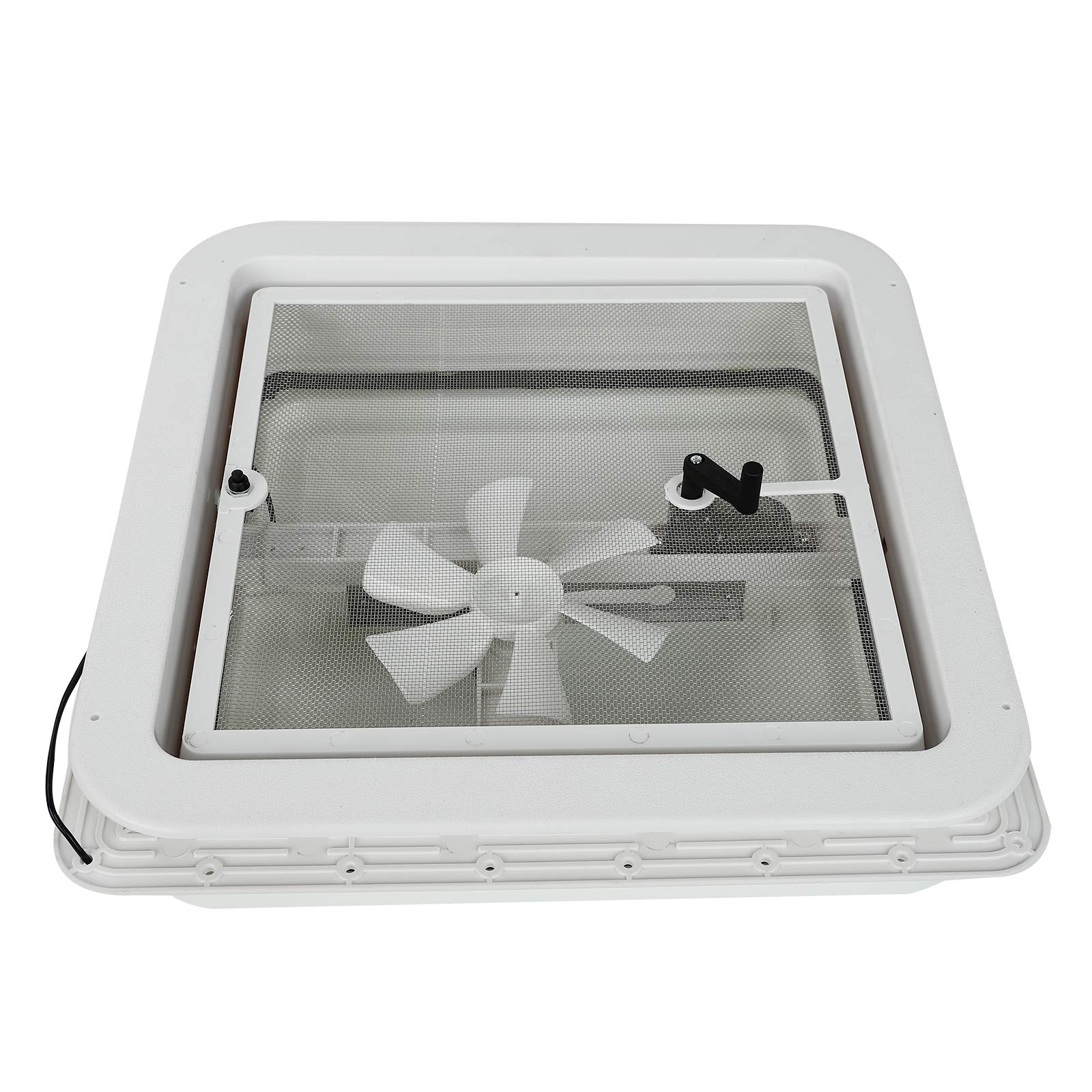 BLACKHORSE-RACING 14" RV Roof Vent Fit for Camper Trailer Universal White Lid Roof Vent with 12V RV Vent Fan 6" Blades White lid Inner for Garnish Ring