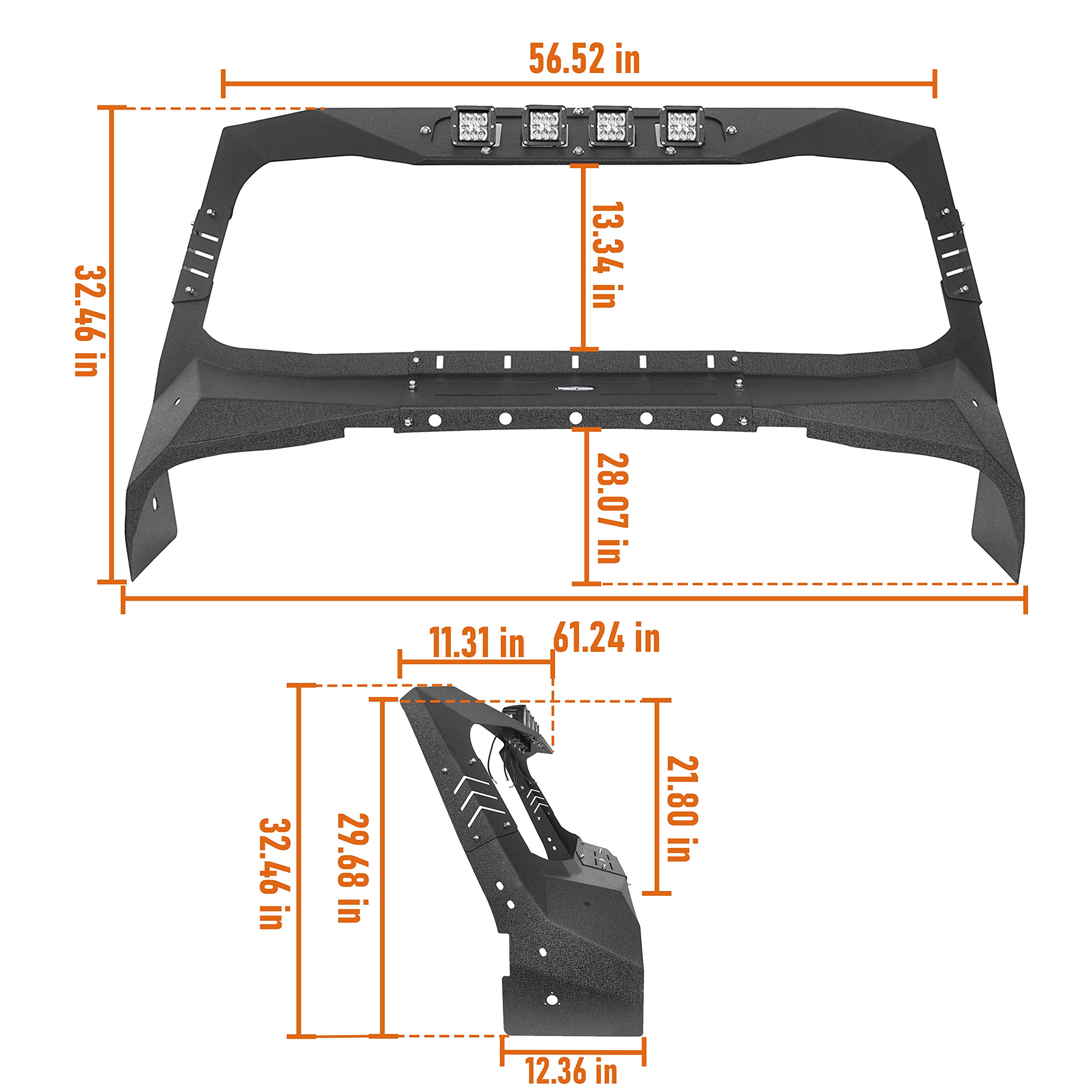 Hooke Road TJ Windshield Frame Cover Roof Sun Visor Cowl Body Armor w/LED Lights for Jeep Wrangler TJ 1997 1998 1999 2000 2001 2002 2003 2004 2005 2006