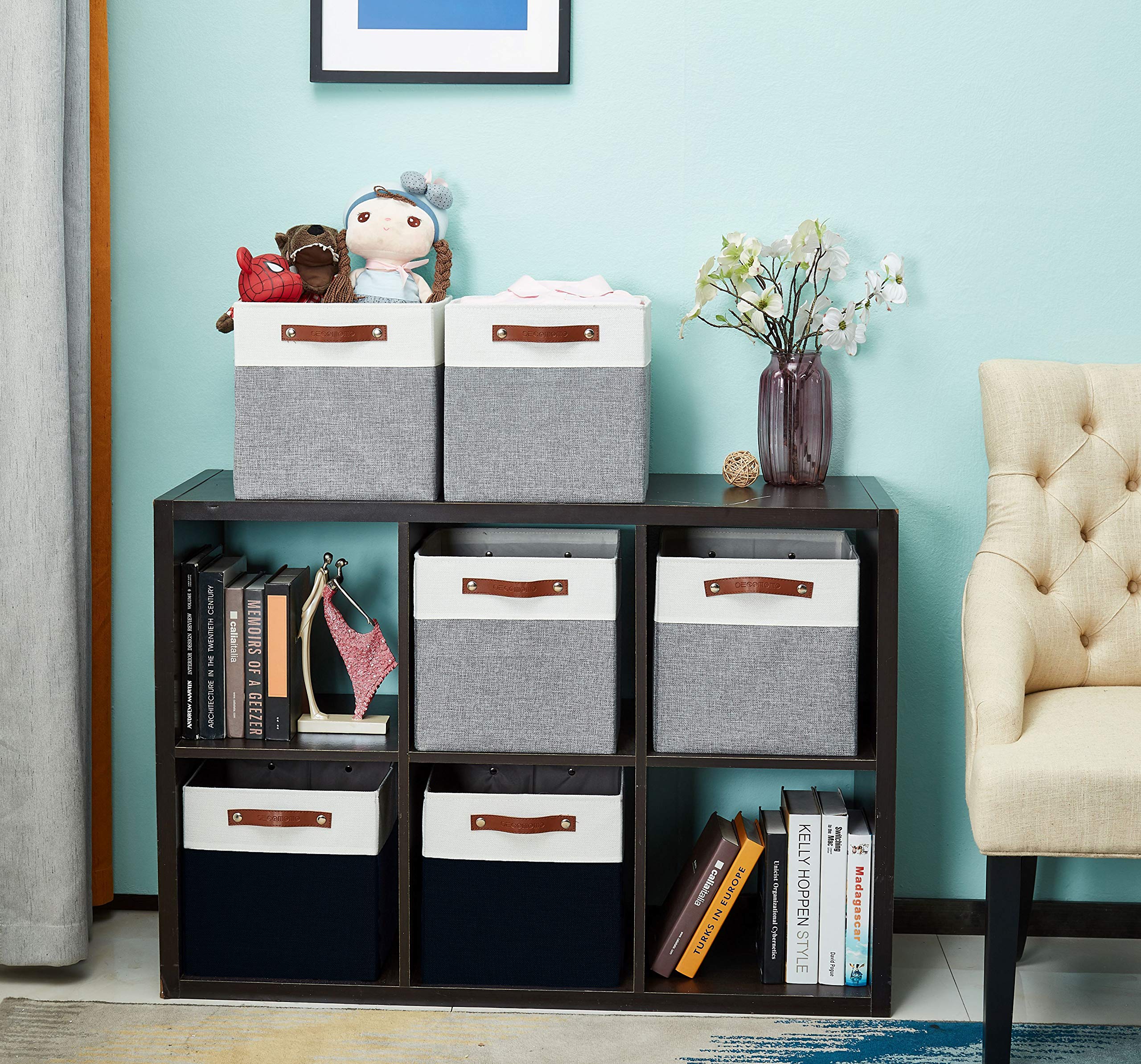 DECOMOMO Fabric Storage Bins, 13x13x13 Storage Cube Bins, Baskets for Shelves (Black and White, 4pcs)