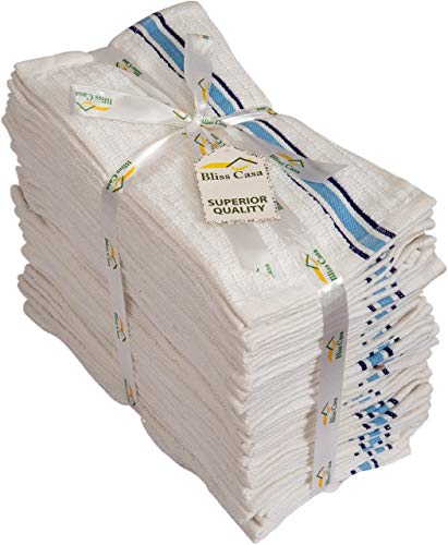 Bliss Casa White Washcloths Set (12 x 12 Inch, 48 Pack) – 100% Cotton Washcloths for Face, Highly Absorbent Soft Face Towels, and Quick Drying Fingertip Towels for Daily Use (Blue)