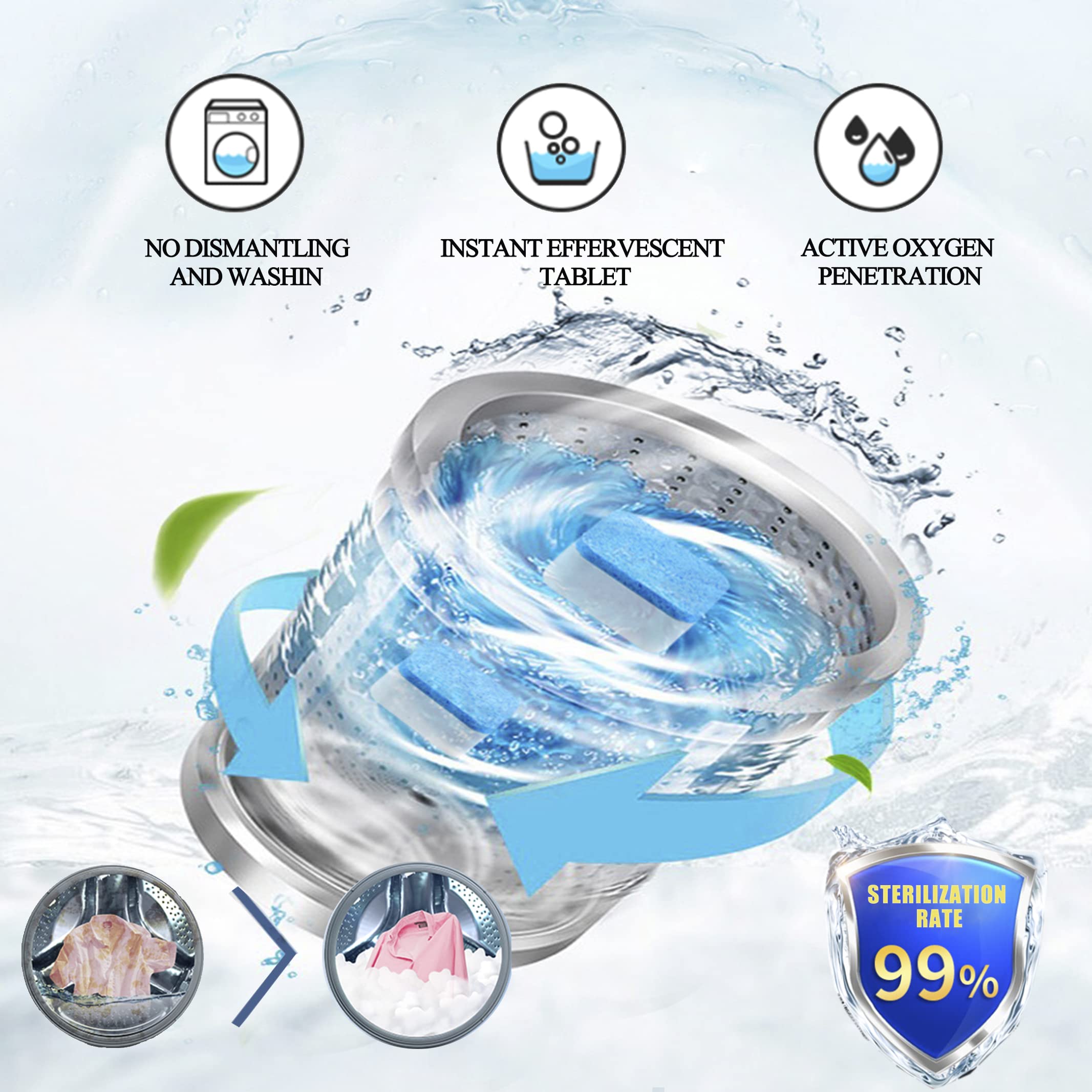 YOUGG Washing Machine Cleaner Tablets(6 Pack,Fresh Solid Washer Deep Cleaning Tablet,For HE, Front Loader&Top Load Washers