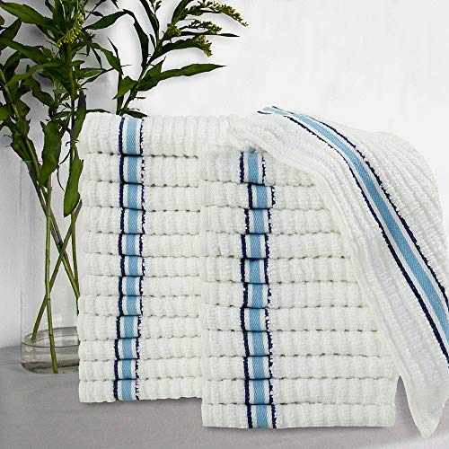 Bliss Casa White Washcloths Set (12 x 12 Inch, 48 Pack) – 100% Cotton Washcloths for Face, Highly Absorbent Soft Face Towels, and Quick Drying Fingertip Towels for Daily Use (Blue)