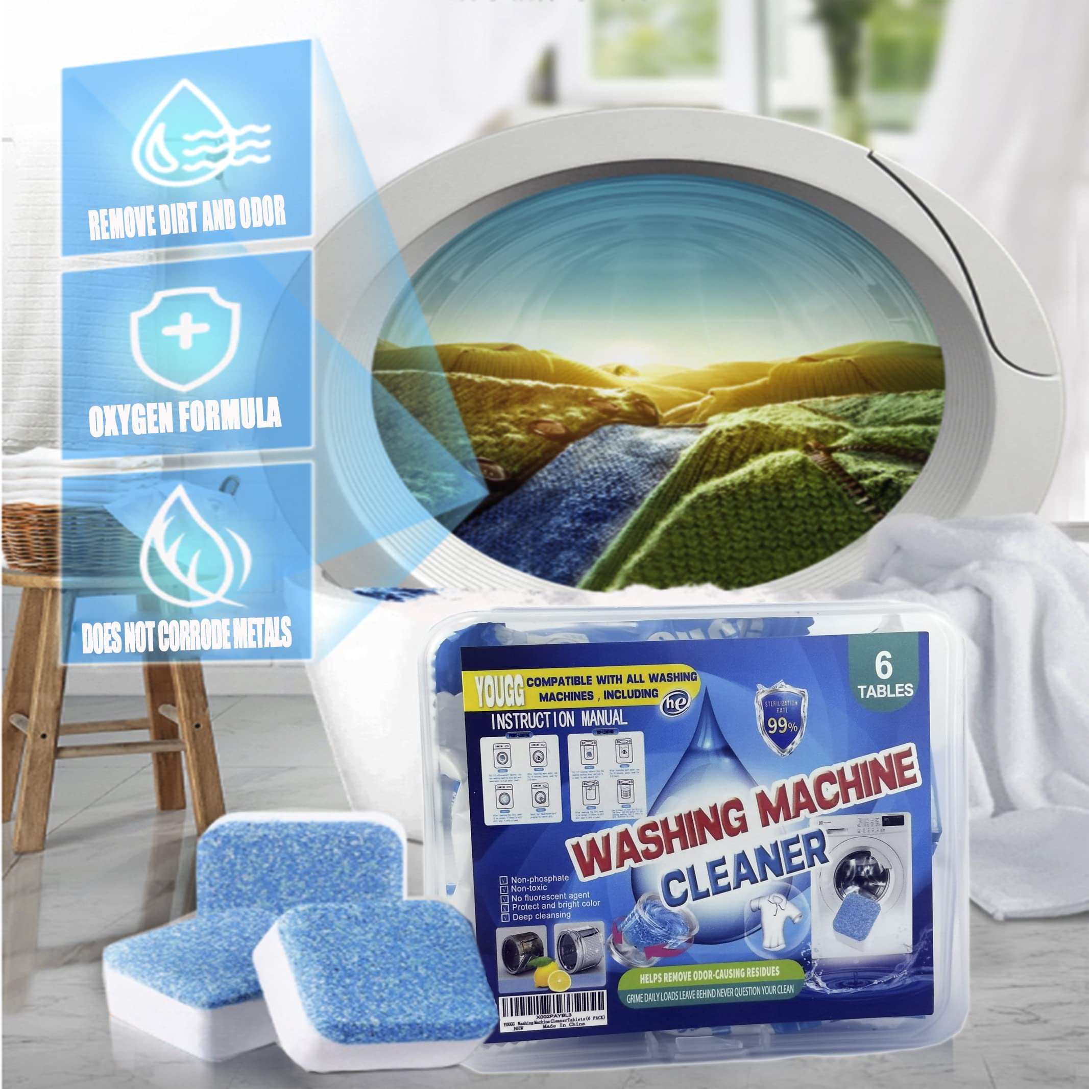 YOUGG Washing Machine Cleaner Tablets(6 Pack,Fresh Solid Washer Deep Cleaning Tablet,For HE, Front Loader&Top Load Washers