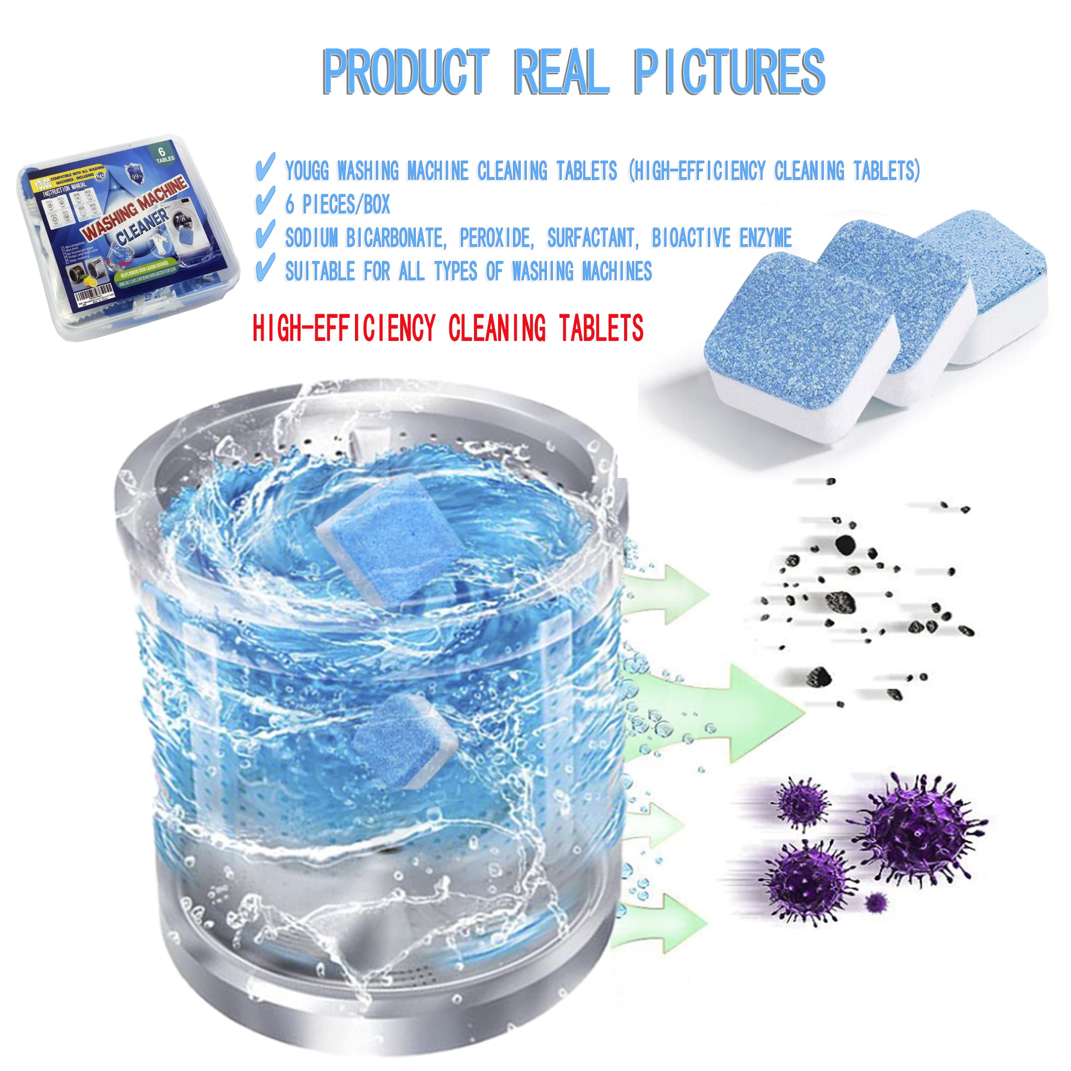 YOUGG Washing Machine Cleaner Tablets(6 Pack,Fresh Solid Washer Deep Cleaning Tablet,For HE, Front Loader&Top Load Washers