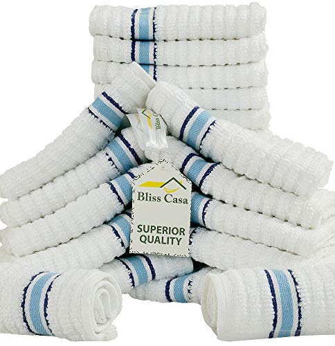 Bliss Casa White Washcloths Set (12 x 12 Inch, 48 Pack) – 100% Cotton Washcloths for Face, Highly Absorbent Soft Face Towels, and Quick Drying Fingertip Towels for Daily Use (Blue)