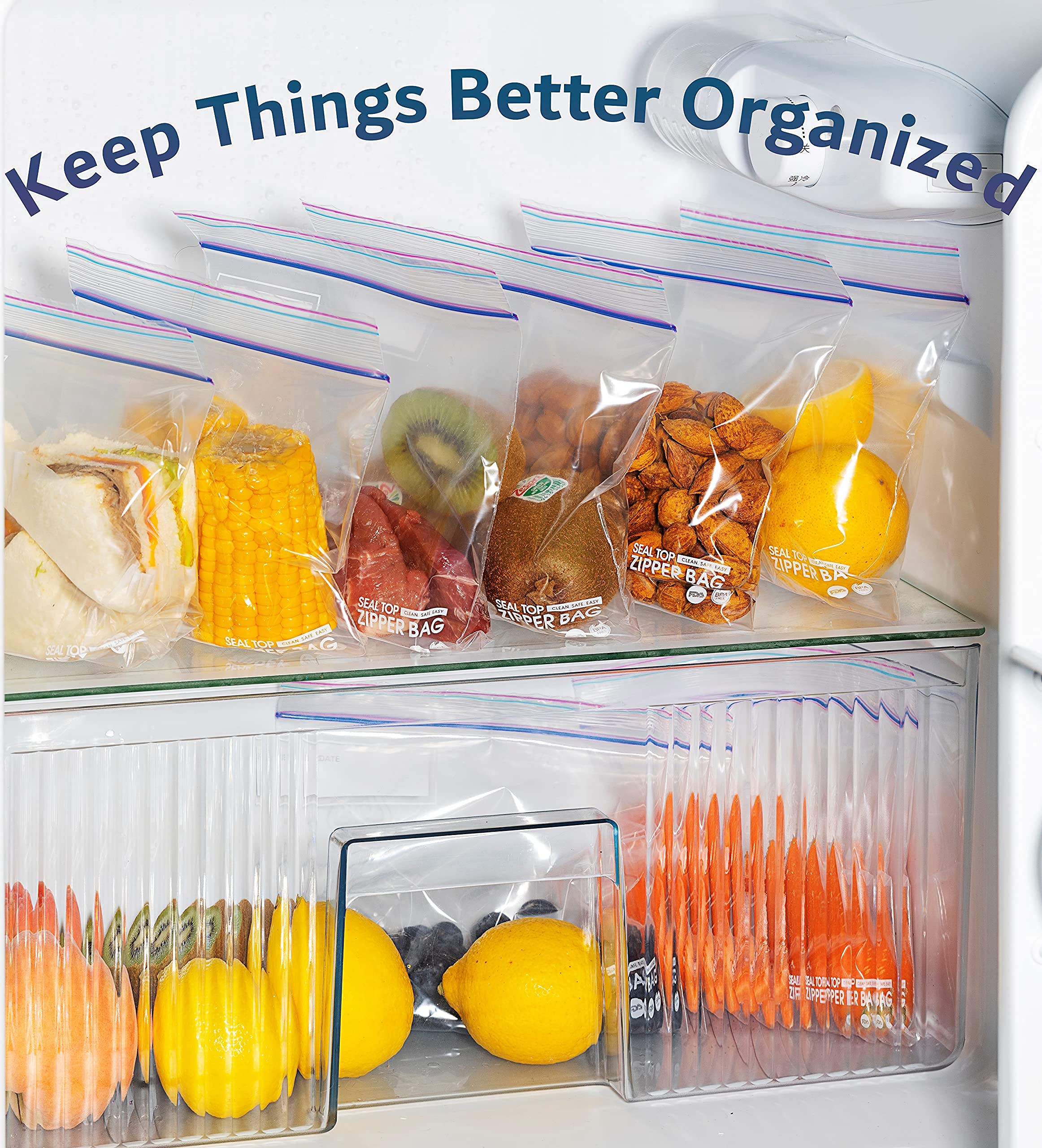 24/7 Bags- Quart Zip Storage Bags, 200 Count, Double Zipper Seal, Easy Grip Open Tabs, Write-On Space, BPA-Free & Heavy Duty, Microwave Safe, Non-StandUp