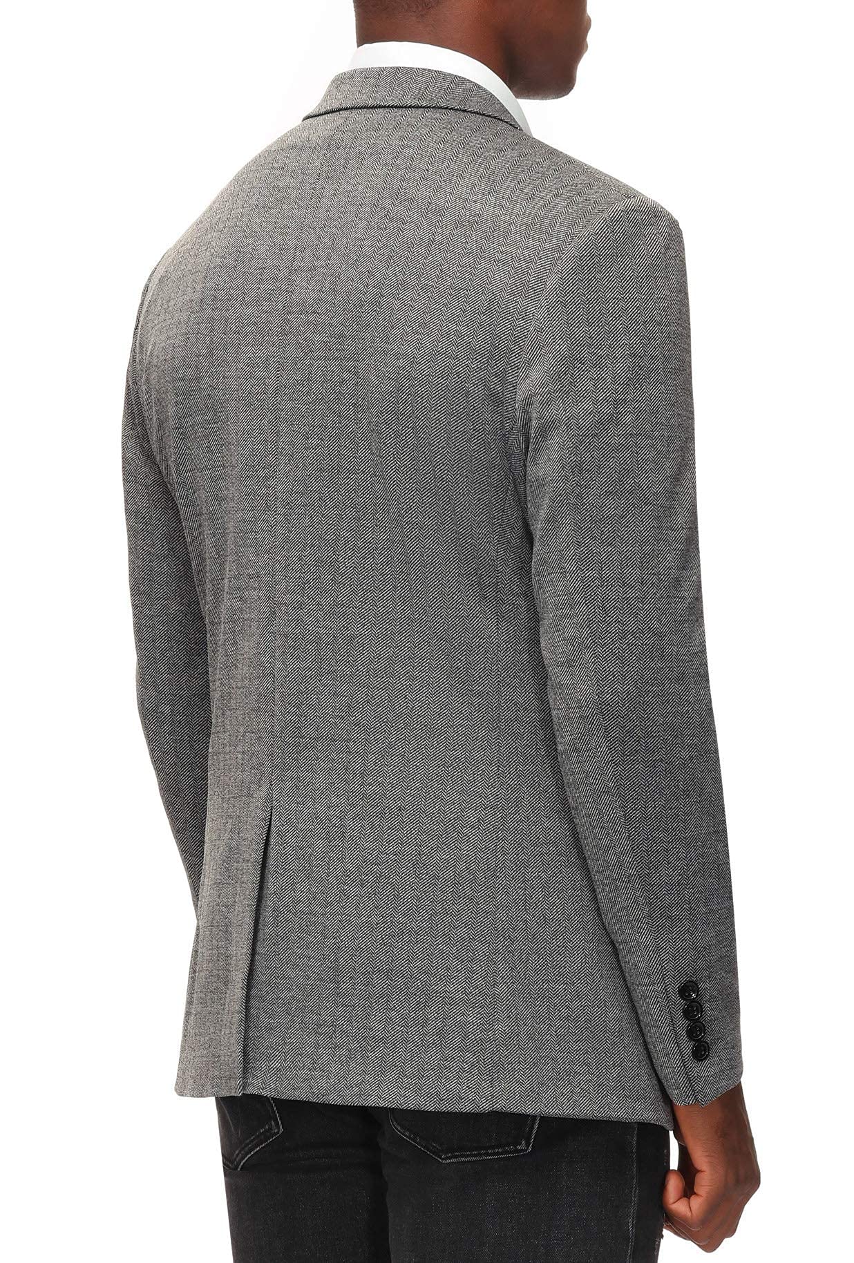 Men's Casual Blazer Slim Fit 2 Button Herringbone Suit Jackets Lightweight Knit Sport Coat Black XL