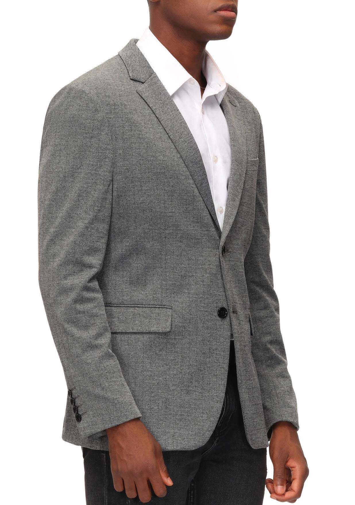 Men's Casual Blazer Slim Fit 2 Button Herringbone Suit Jackets Lightweight Knit Sport Coat Black XL