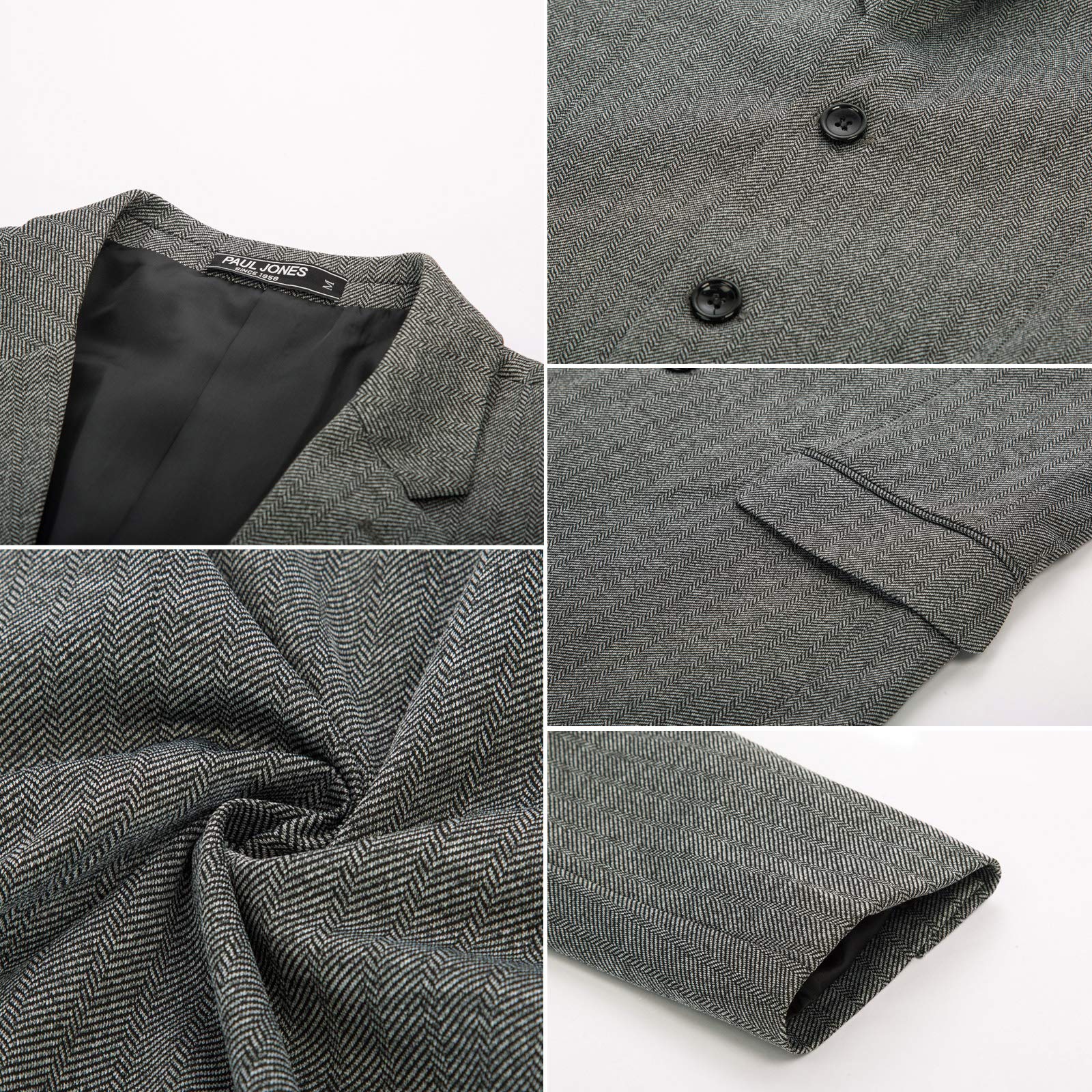 Men's Casual Blazer Slim Fit 2 Button Herringbone Suit Jackets Lightweight Knit Sport Coat Black XL