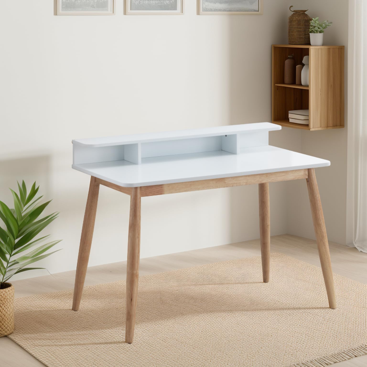 Roundhill Furniture Roskilde Storage Wood Office Desk, White