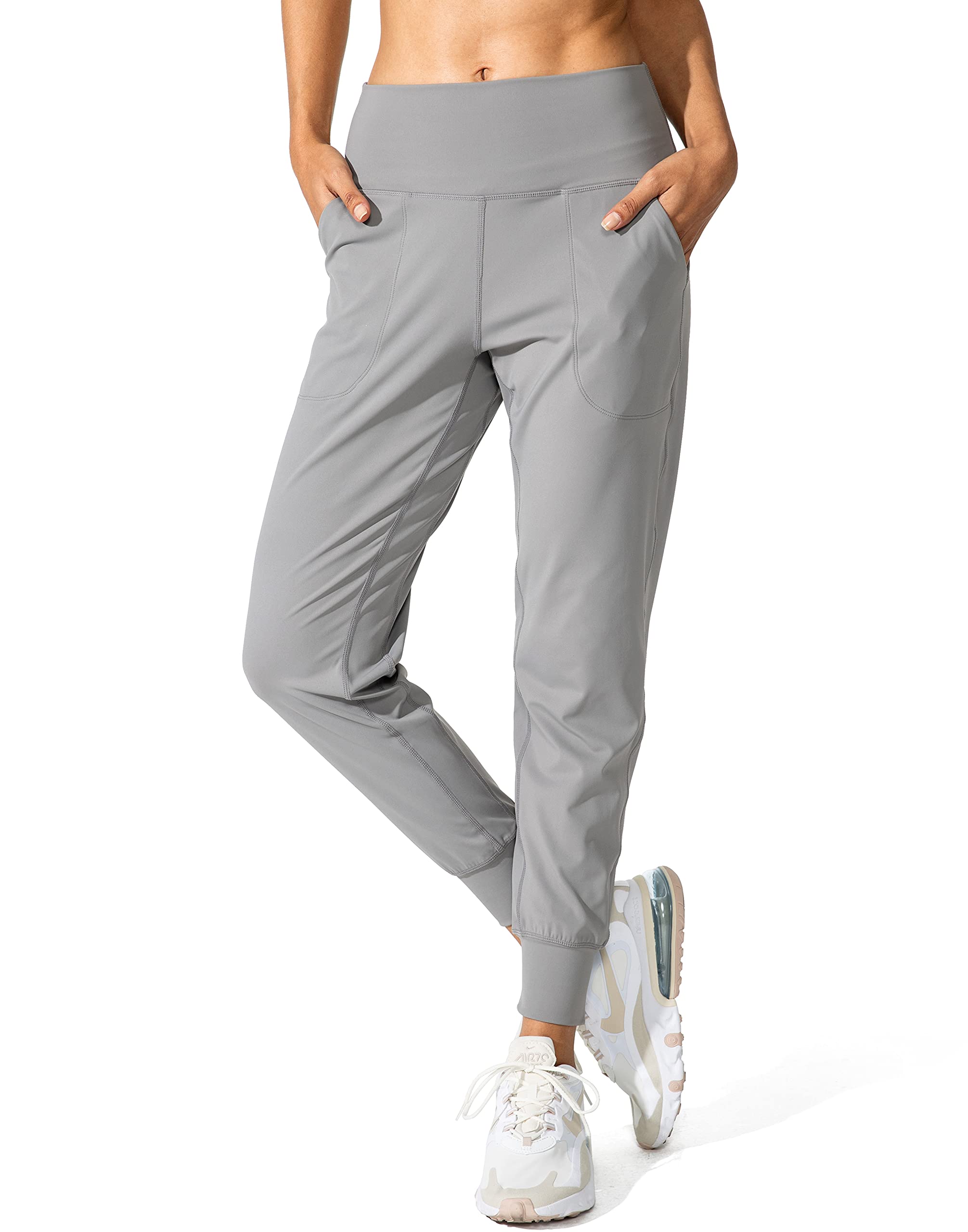 G Gradual Women's Joggers High Waisted Yoga Pants with Pockets Loose Leggings for Women Workout, Athletic, Lounge (Light Grey, Small)
