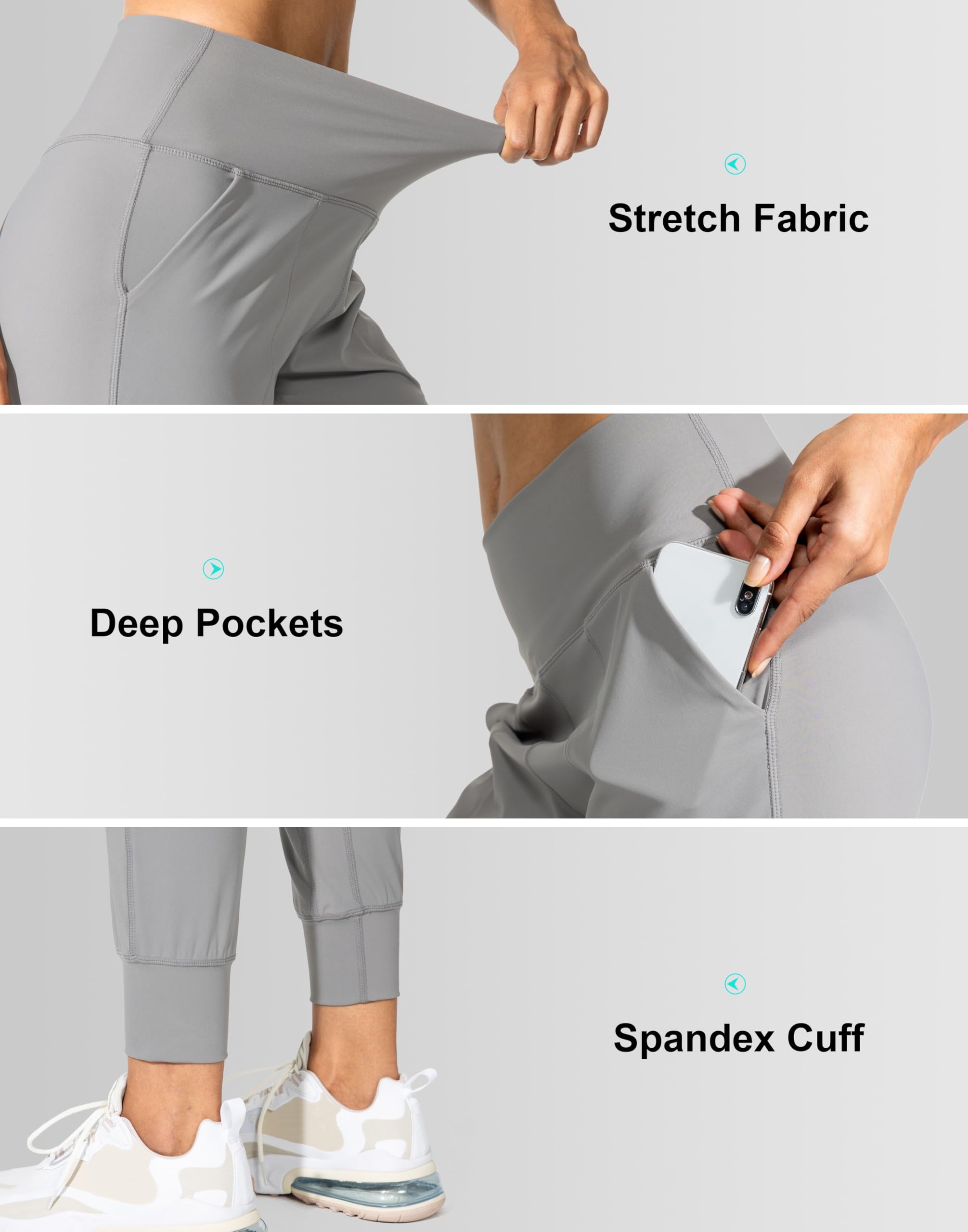 G Gradual Women's Joggers High Waisted Yoga Pants with Pockets Loose Leggings for Women Workout, Athletic, Lounge (Light Grey, Small)
