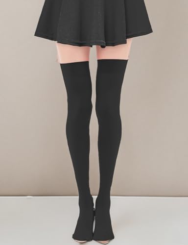 Lastclream Women Costume Thigh High Silk Stockings for Girls Over Knee Socks Cosplay Knee High Hosiery (Black)