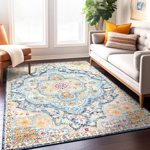 Rugshop Vintage Distressed Bohemian Area Rug 7'10" x 10' Navy