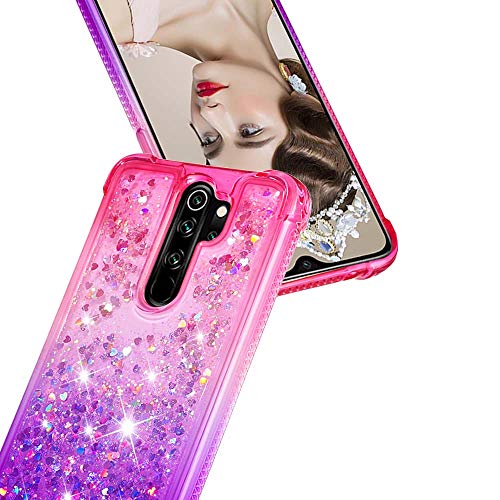 Adamarker Case for Xiaomi Redmi Note 8 Pro Cover Glitter Bling Sparkly Shiny Gradient Rainbow Flowing Liquid Silicone Bumper (Pink-Purple)