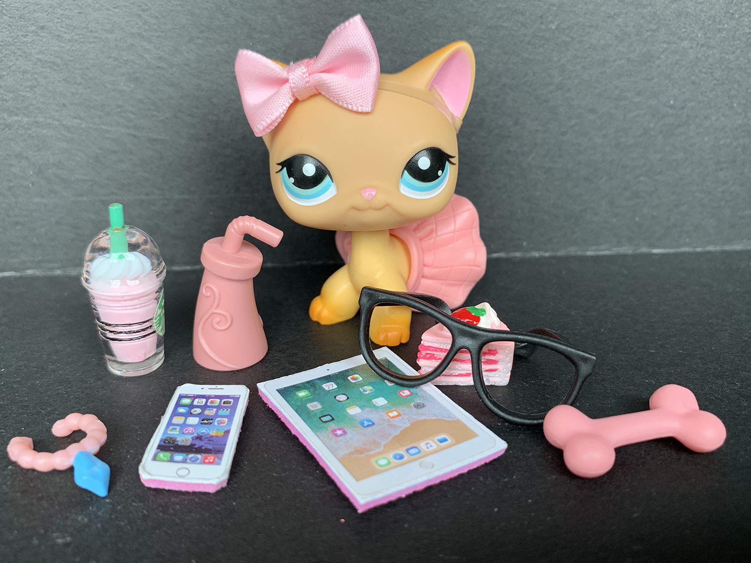 lps Pet Shop lps Accessories (10pcs) Pink Set lps Accessories Drinks Glasses Cellphone Bones Fit lps Cats and Dogs