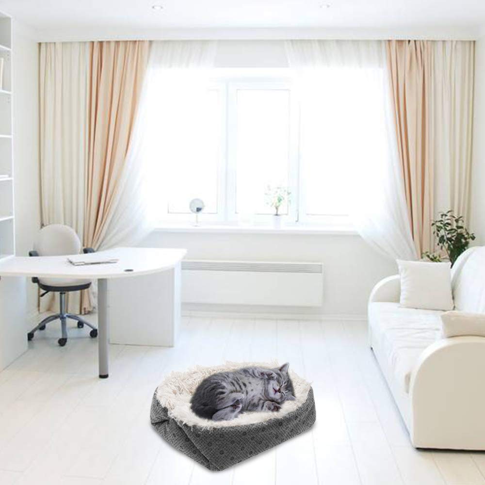 PUPTECK Furry Self Warming Cat Bed Mat - Foldable Convertible Thermal Cat Sleeping Bag Pad, Comfy Pet Heated Nest Mat Anti-Slip for Cat & Puppy