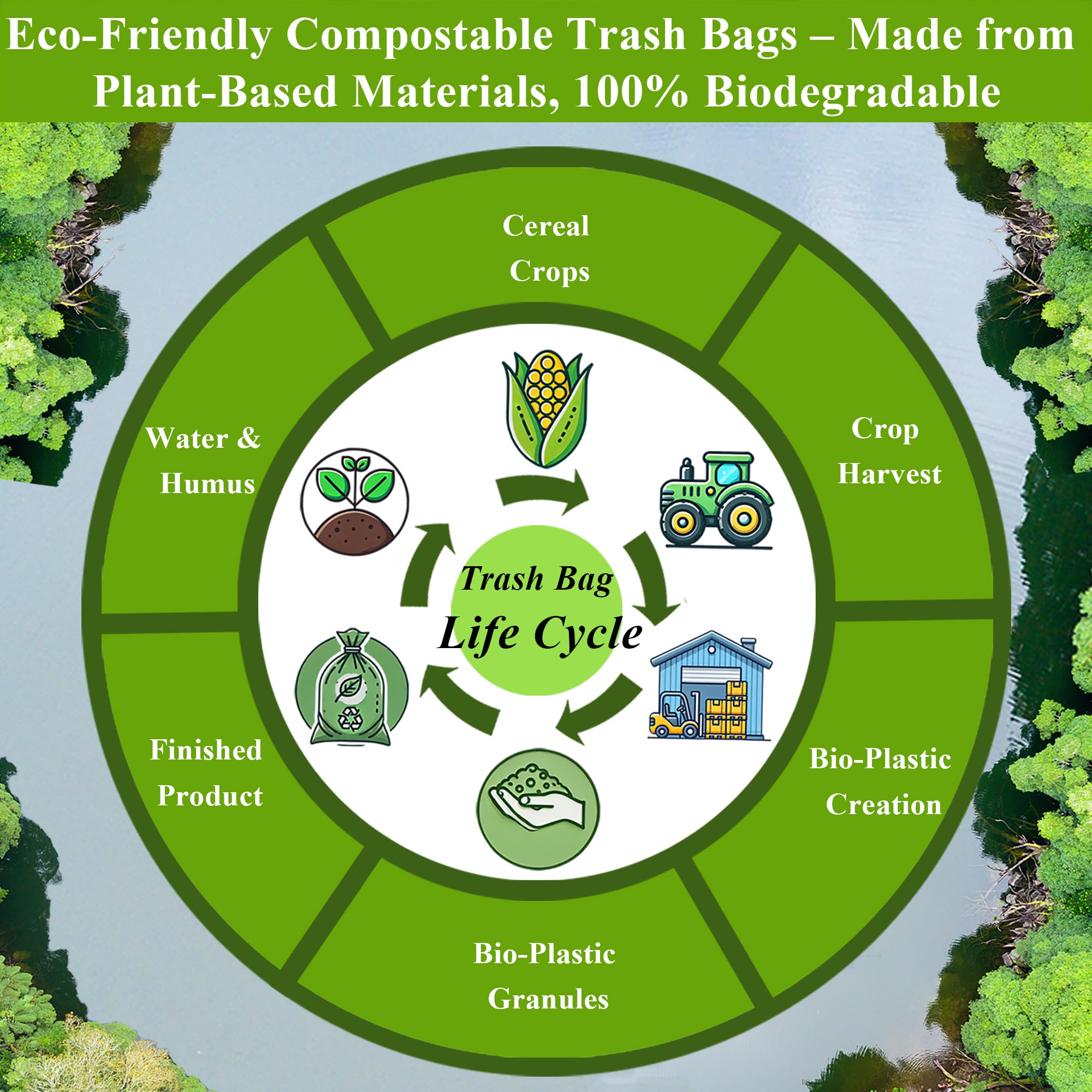 C Crystal Lemon 50 Count Biodegradable Kitchen Food Waste Bags - BPI Certified 6 Gallon Scraps Bags - Heavy Duty Compostable Waste Bags for Kitchen - Unscented Trash Bags 6 Gallon for Yard, Food