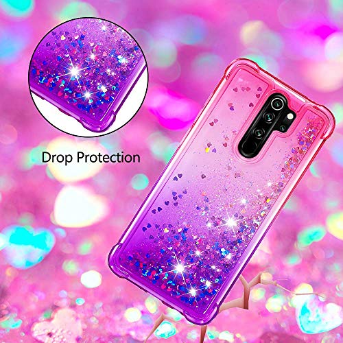 Adamarker Case for Xiaomi Redmi Note 8 Pro Cover Glitter Bling Sparkly Shiny Gradient Rainbow Flowing Liquid Silicone Bumper (Pink-Purple)