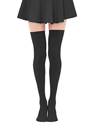 Lastclream Women Costume Thigh High Silk Stockings for Girls Over Knee Socks Cosplay Knee High Hosiery (Black)